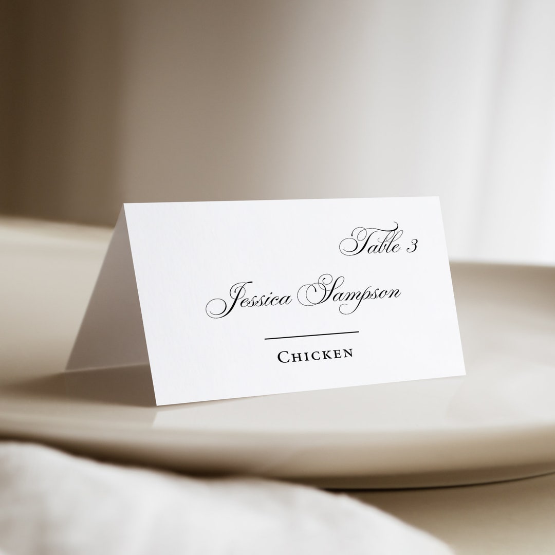 Calligraphy Wedding Place Cards With Meal Choice Printed, Place Cards ...