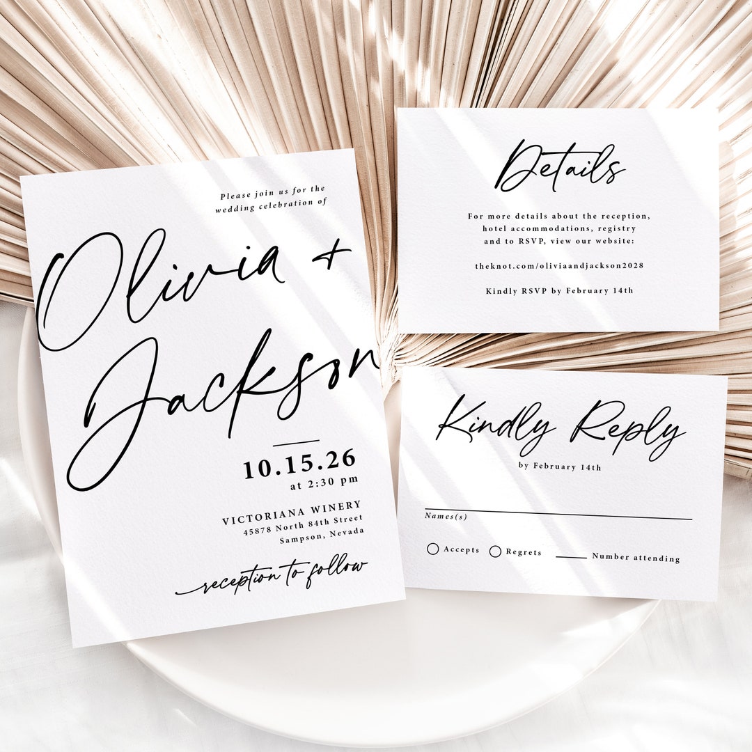 Simple Wedding Invitation Printed, With Envelopes, RSVP Card ...