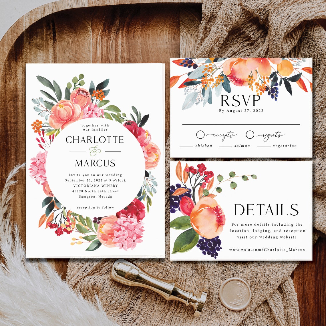 Bright Floral Wedding Invitation Printed Set summer wedding | Etsy