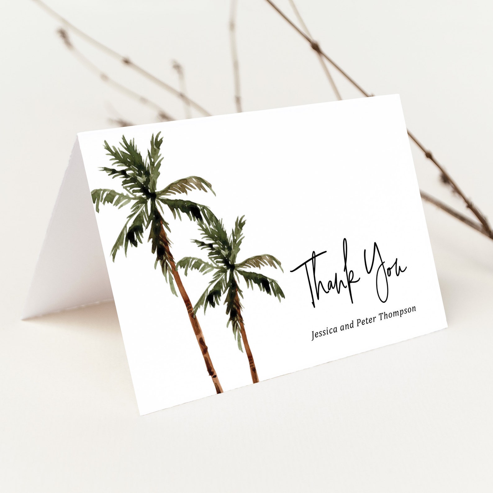 Palm Tree Wedding Thank You Card Printed Thank You Cards - Etsy