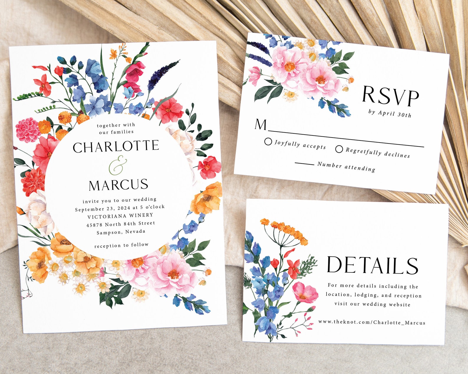 Wildflower Wedding Invitation Suite Floral Wedding Invite - Etsy