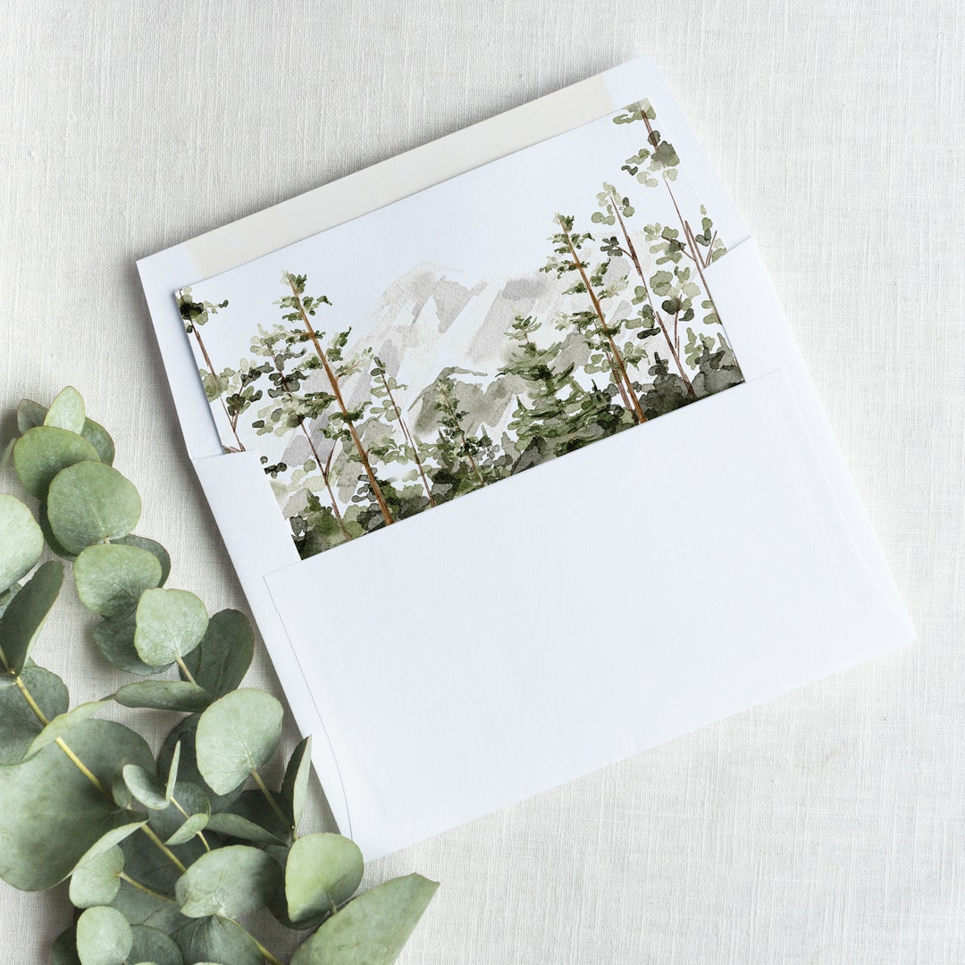 Mountain Envelope Liner, Square Flap, A7 Envelope, Forest Wedding ...