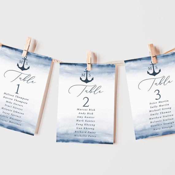 Nautical Seating Charts PRINTED, 5x7 seating chart, 4x6 seating chart ...
