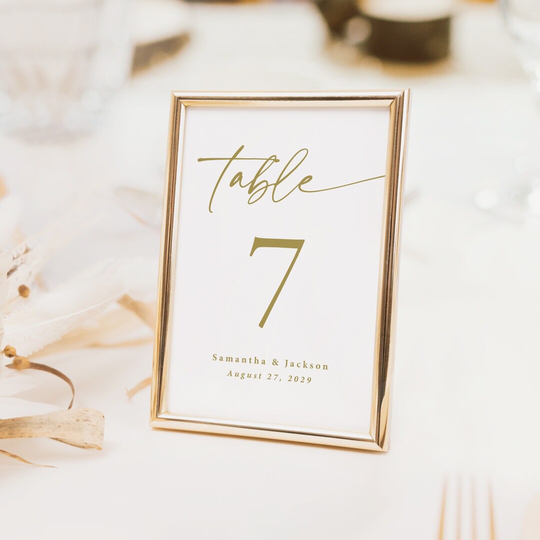 Gold Wedding Table Number Signs Printed, Simple Wedding, Reception ...