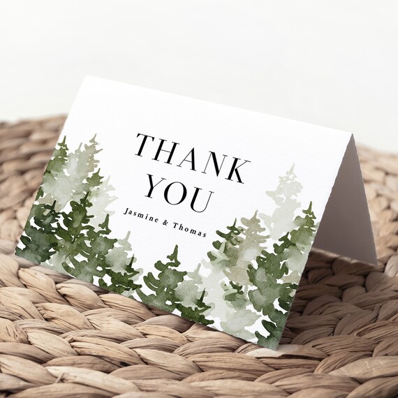 Forest Wedding Thank You Card, Printed Thank You Cards with Envelopes ...