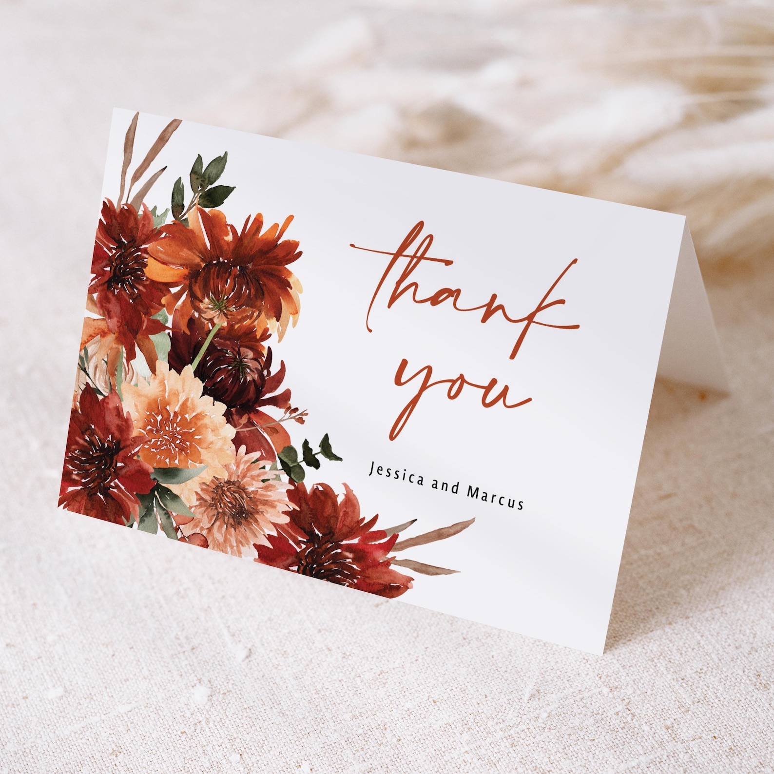 Fall Wedding Thank You Card Printed, With Envelopes, Terracotta Folded ...