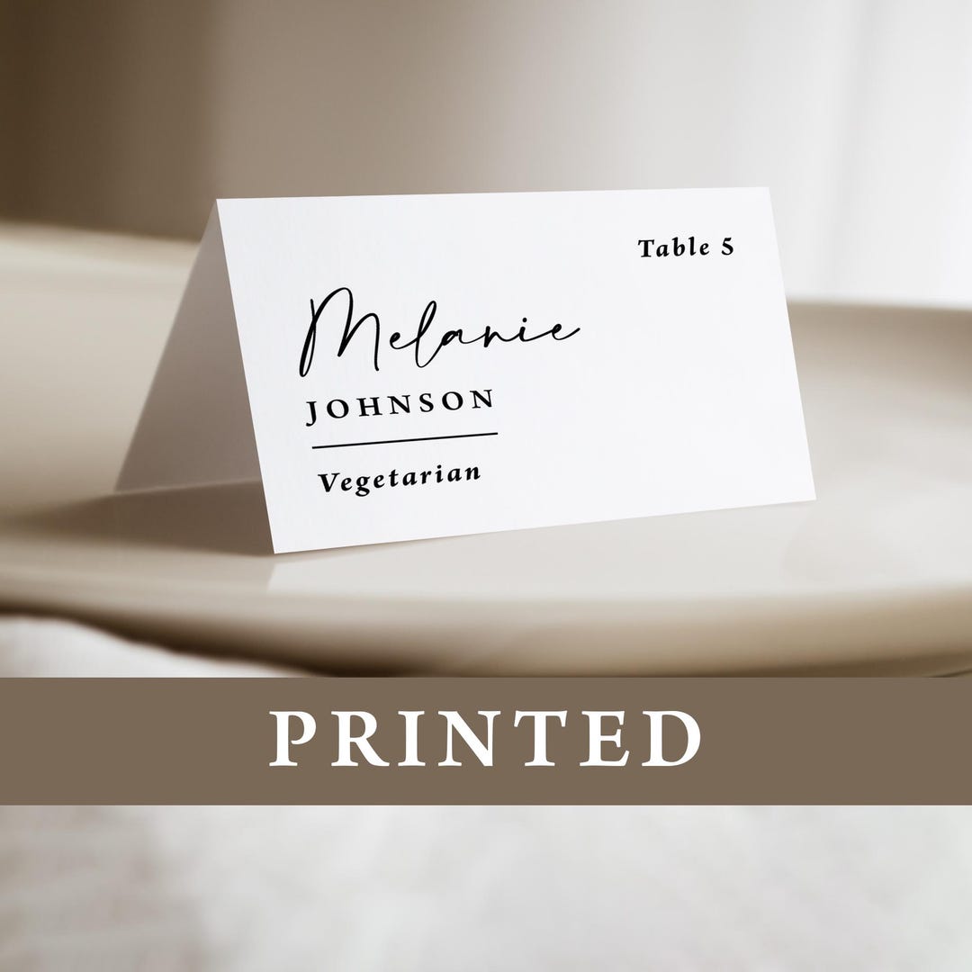 Simple Wedding Place Cards With Meal Choice Printed, Place Cards With ...