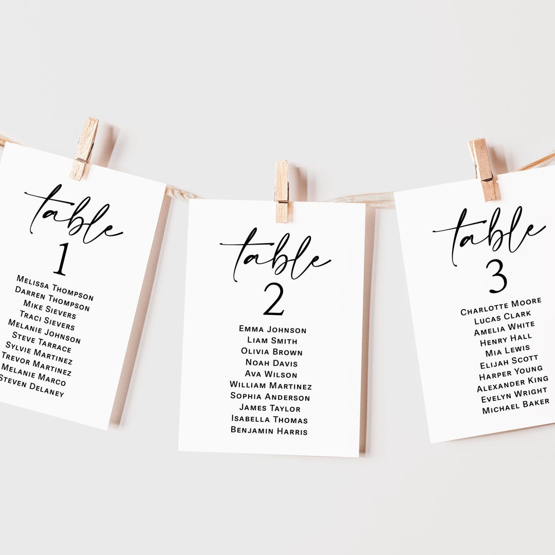 Simple Wedding Seating Chart Cards Printed, Seating Chart Cards ...