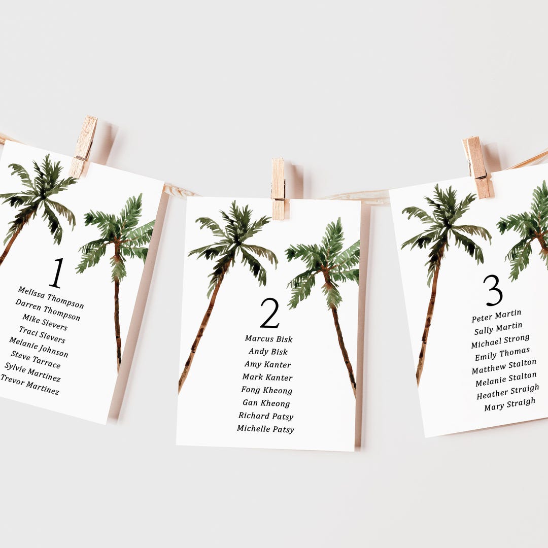 Palm Tree Seating Charts Printed, 5x7 Seating Chart, 4x6 Seating Chart ...
