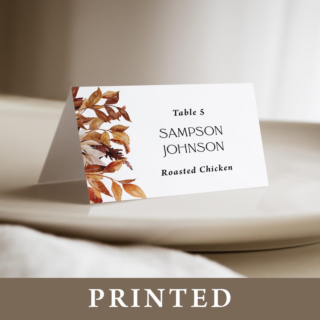 Fall Wedding Place Cards With Meal Choice Printed, Place Cards With ...