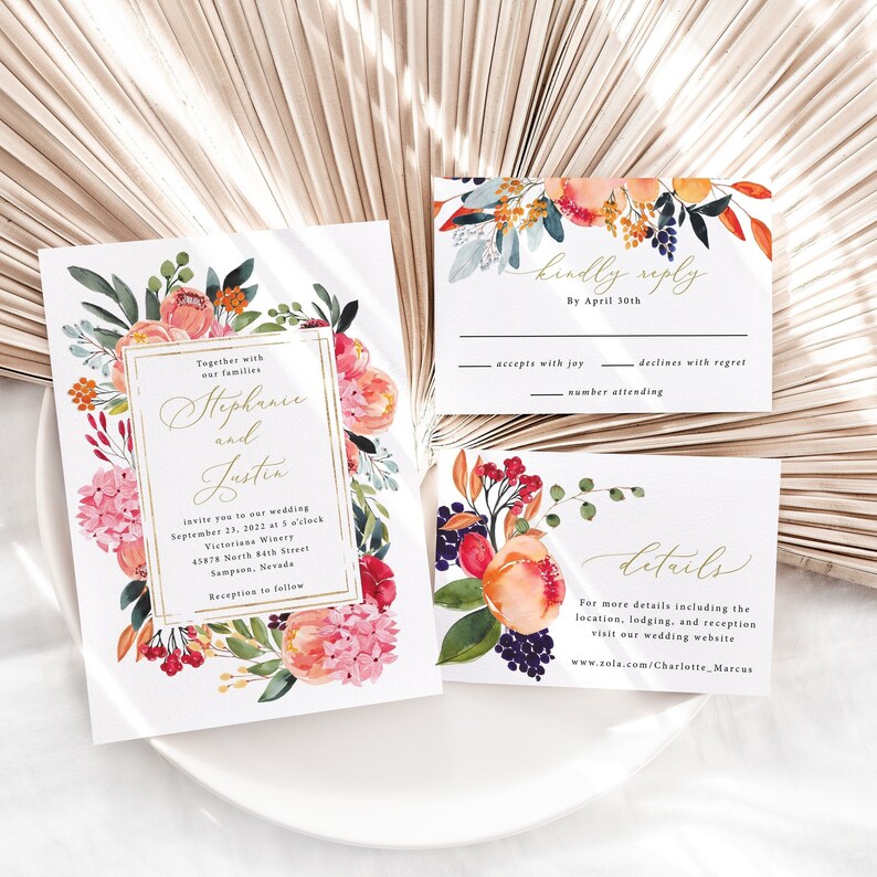 Summer Wedding Invitation Printed Set Floral Wedding Invite - Etsy