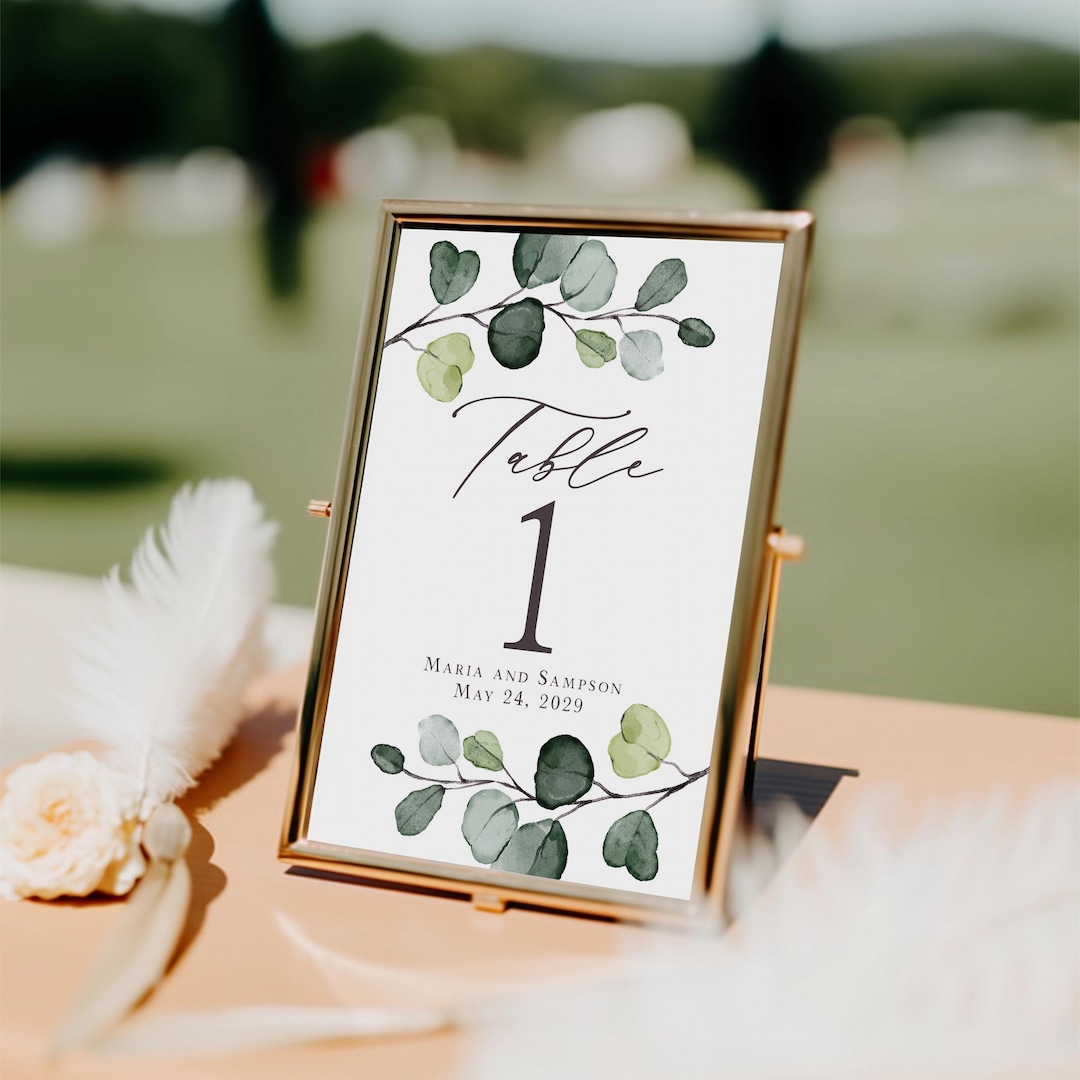 Eucalyptus Table Numbers Printed, 5x7 or 4x6, Greenery Wedding Table ...