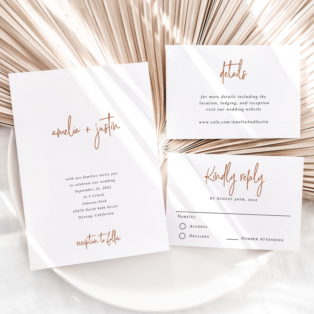 Simple Rust Wedding Invitation Suite Printed, Modern Wedding Invite ...