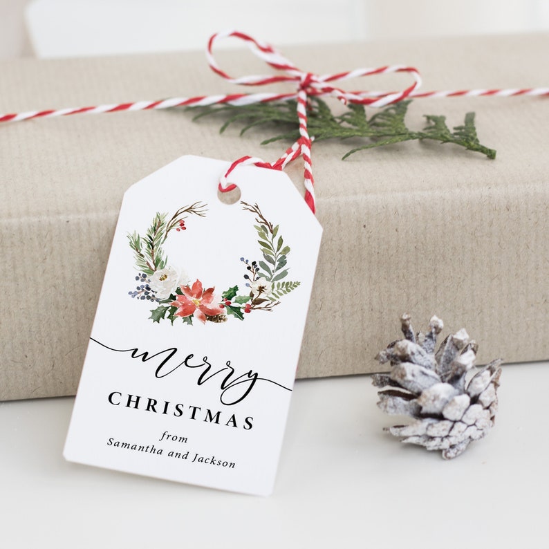 Personalized Christmas Gift Tags Christmas Wreath Tag Family - Etsy
