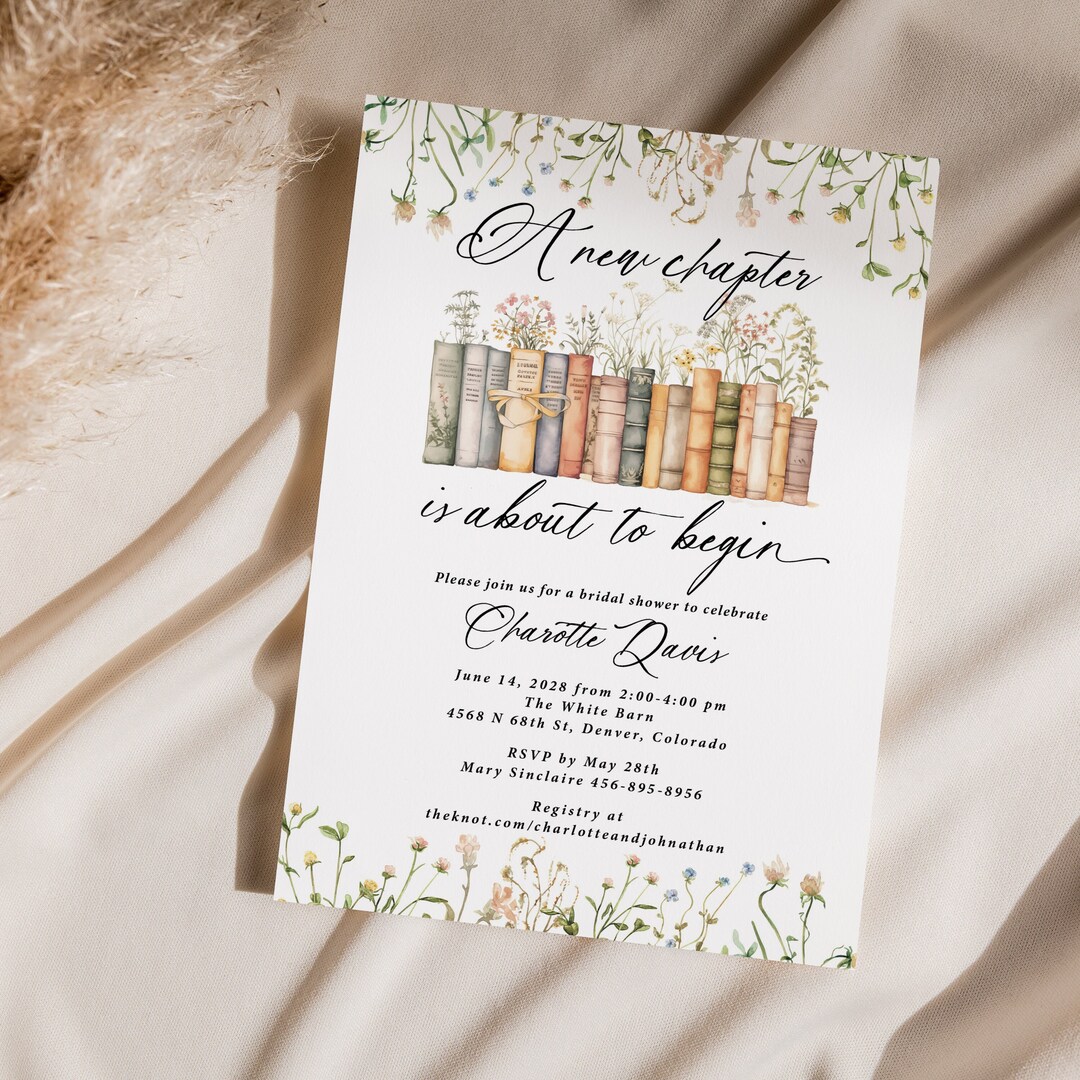A New Chapter Begins Bridal Shower Invitation Printed, Book Theme ...