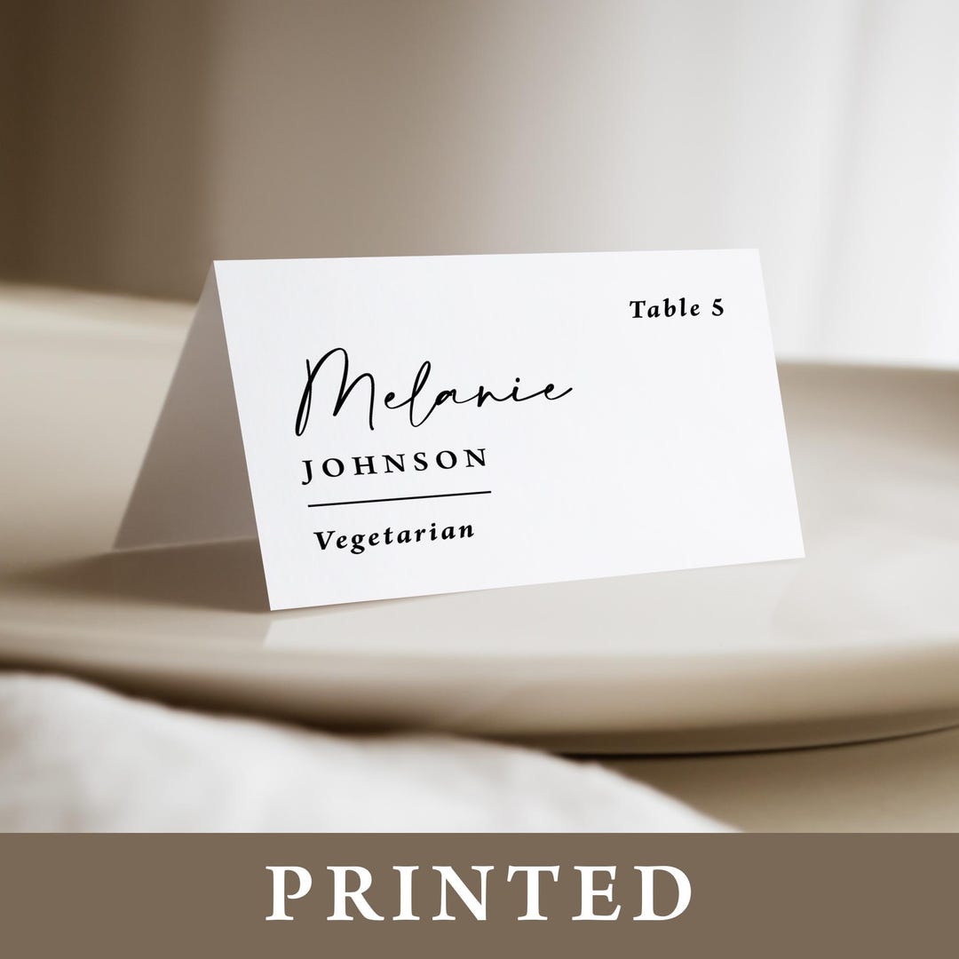 Simple Wedding Place Cards With Meal Choice Printed, Place Cards With ...