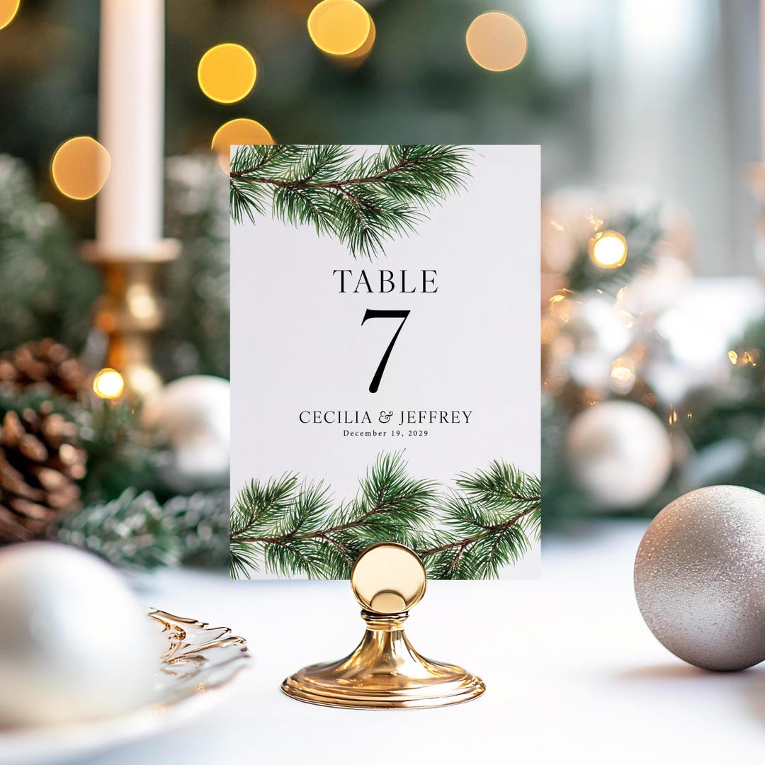 Winter Wedding Table Numbers Printed, Holiday Wedding, Table Number ...