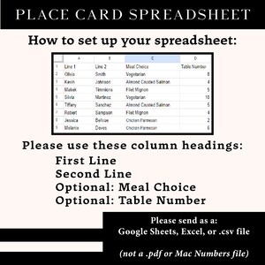 Dusty Blue Wedding Place Cards With Meal Indicator Printed, Wedding ...