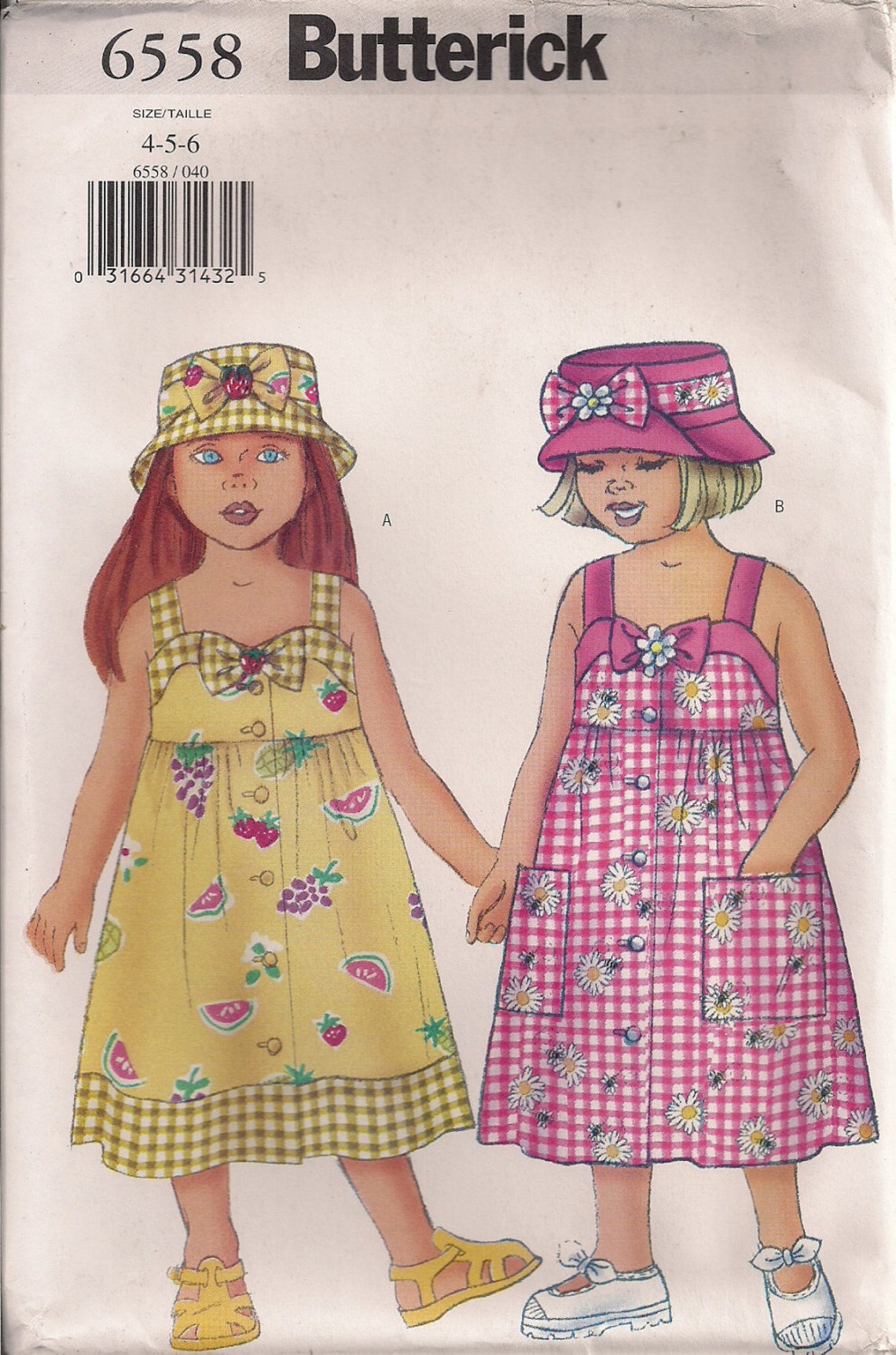 Butterick Sewing Pattern 6558 - Toddlers'/children's Dress and Hat (4-6 ...