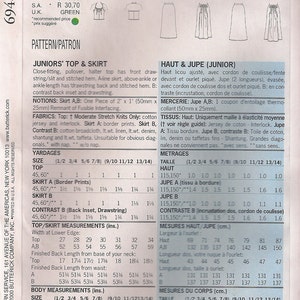 Butterick Sewing Pattern 6948 - Junior's Top and Skirt (9-14) - Etsy