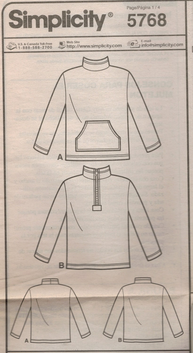 Simplicity Sewing Pattern 5768 Sweatshirts S-L - Etsy