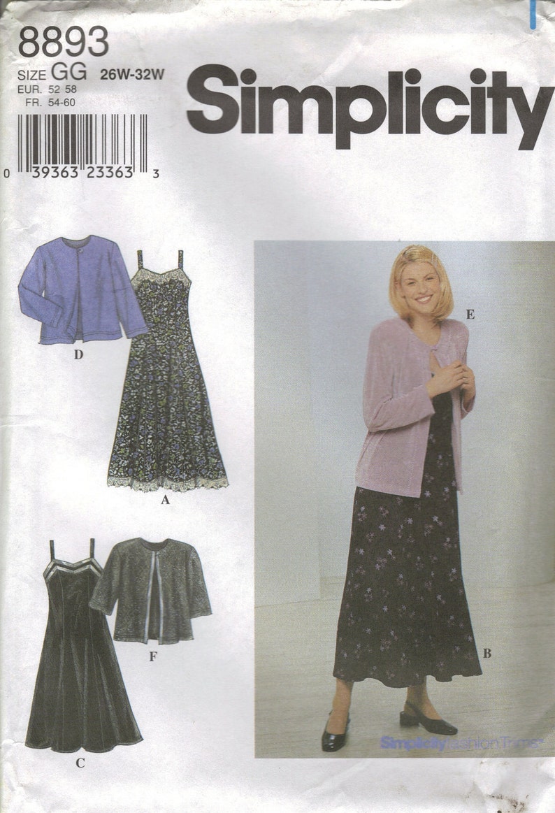 Simplicity Sewing Pattern 8893 - Women's Dress & Knit Cardigan (26w-32w ...
