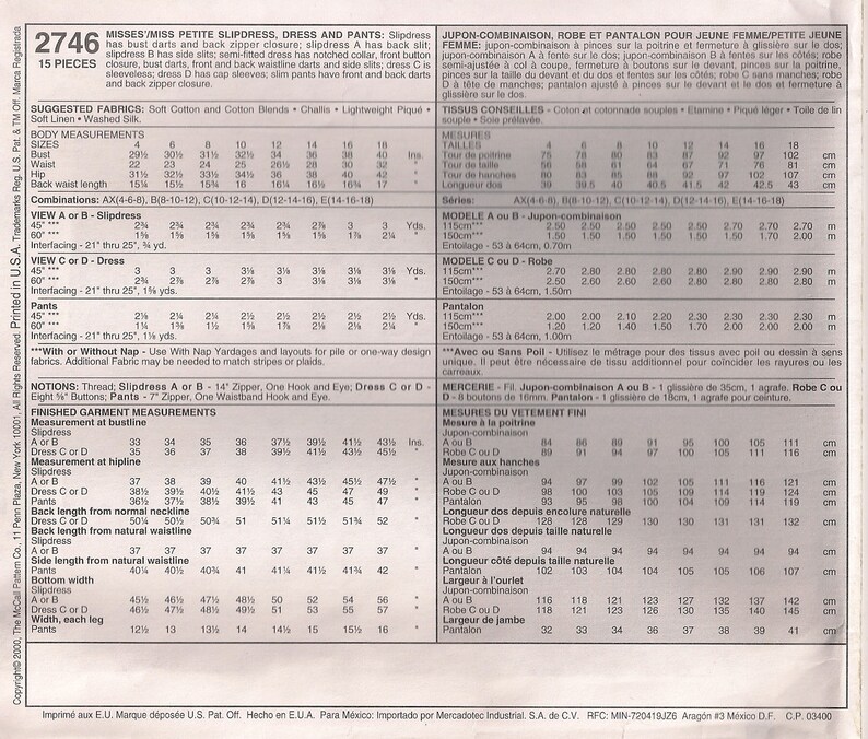 Mccall's Sewing Pattern 2746 Misses'/miss Petite Slipdress, Dress and ...