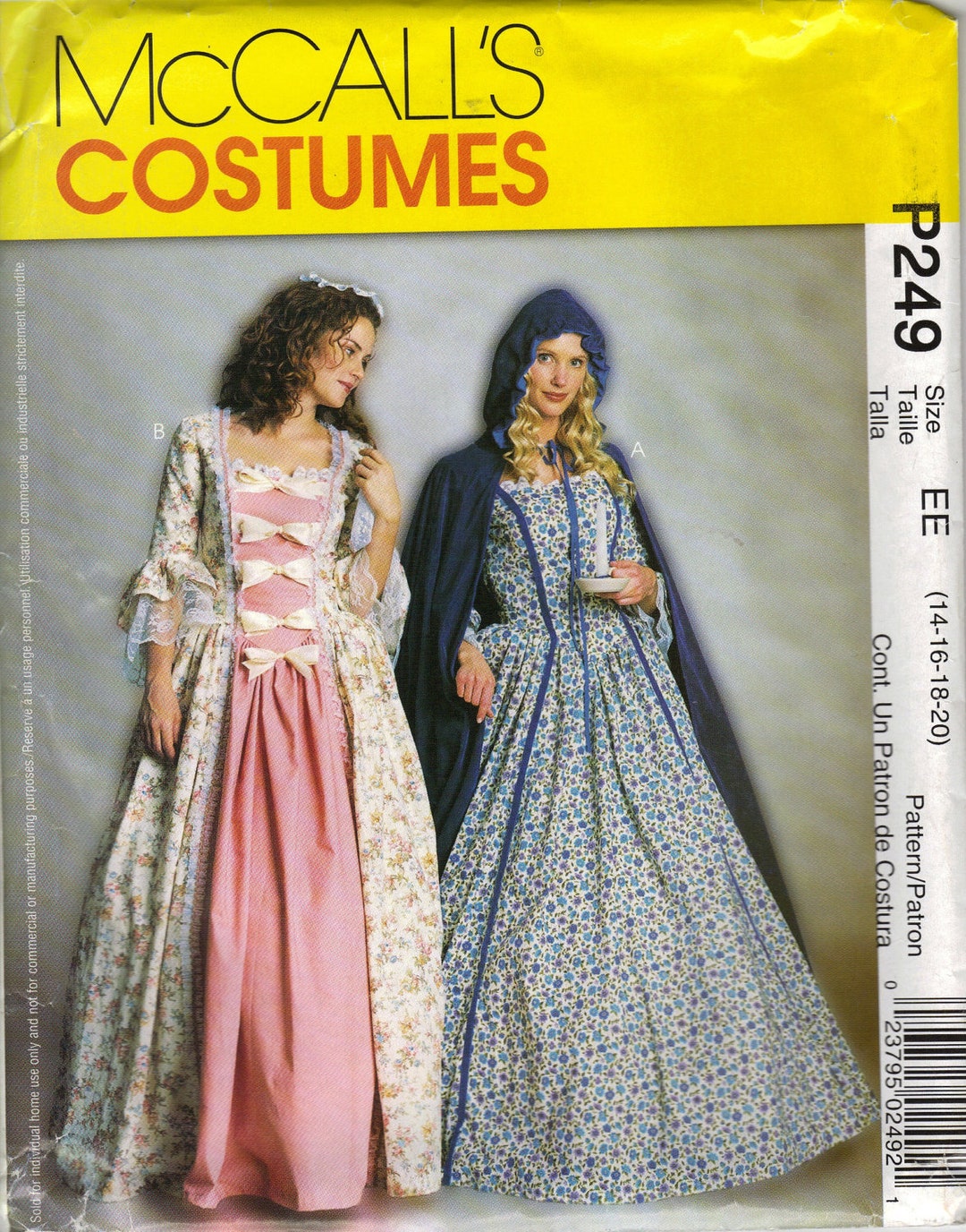 Mccall's Costume Sewing Pattern P249 aka 3289 Misses' Colonial Costumes ...