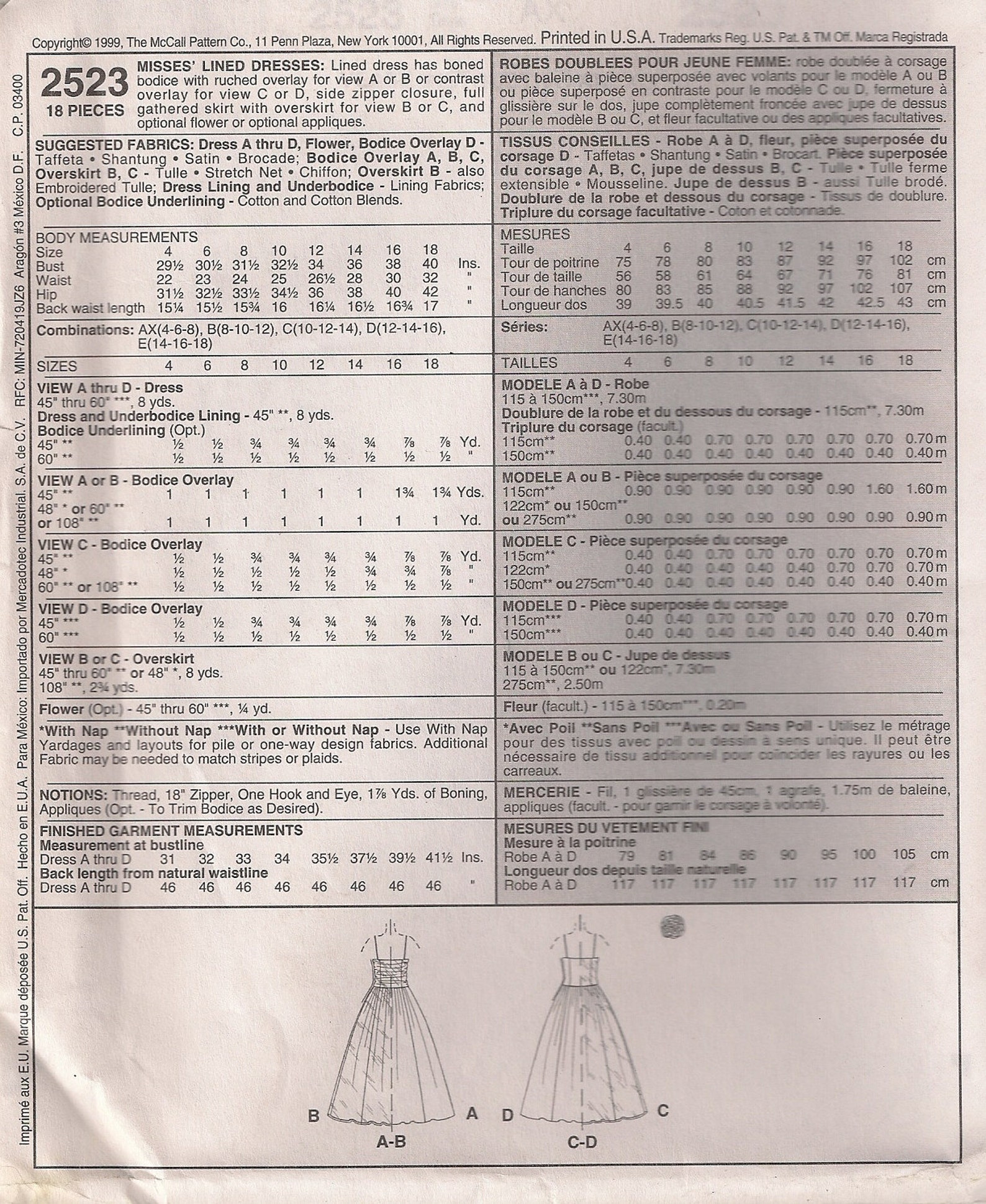 Mccall's "evening Elegance" Sewing Pattern 2523 - Misses' Lined Dresses ...
