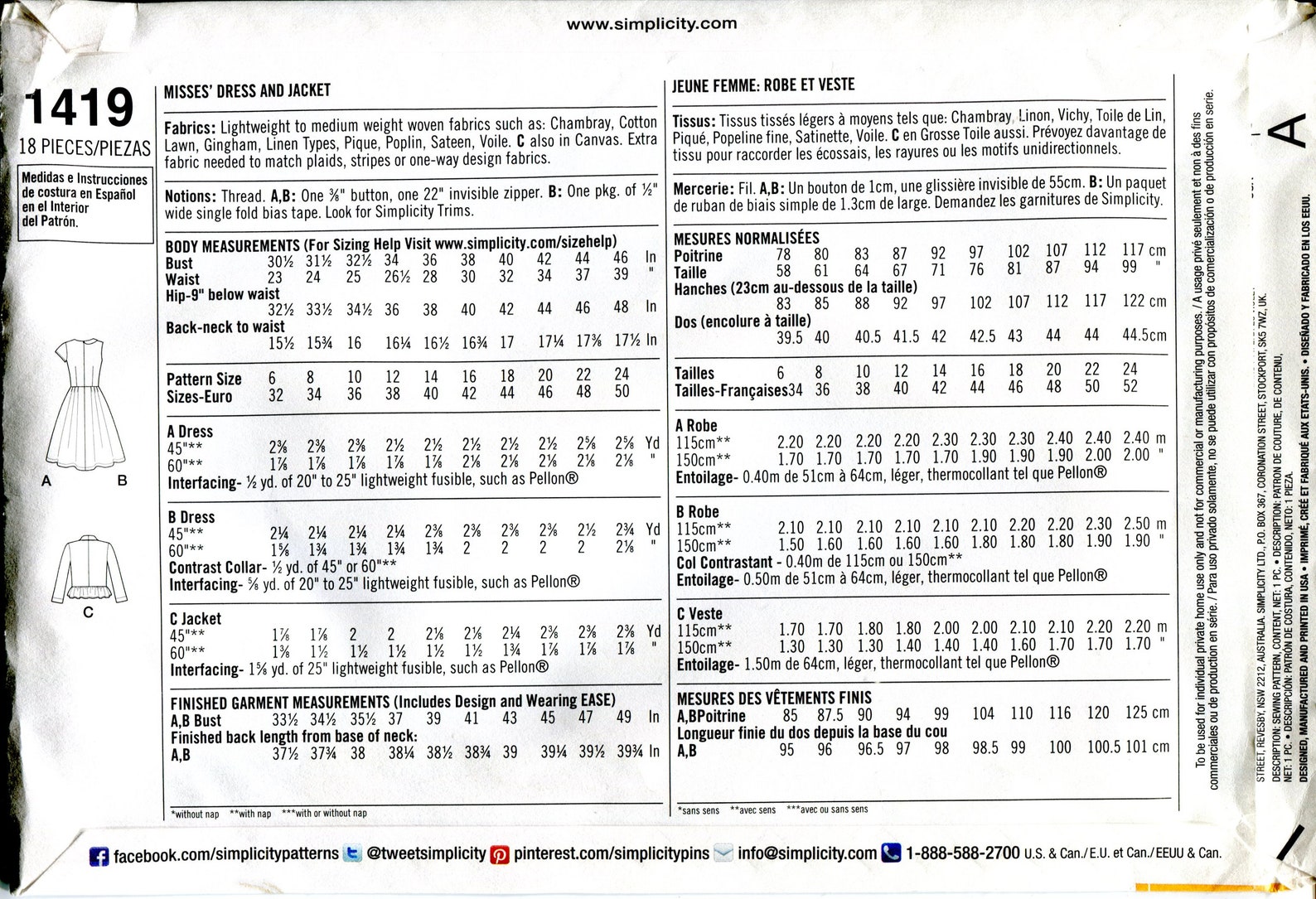 Simplicity lisette Sewing Pattern 1419 - Etsy