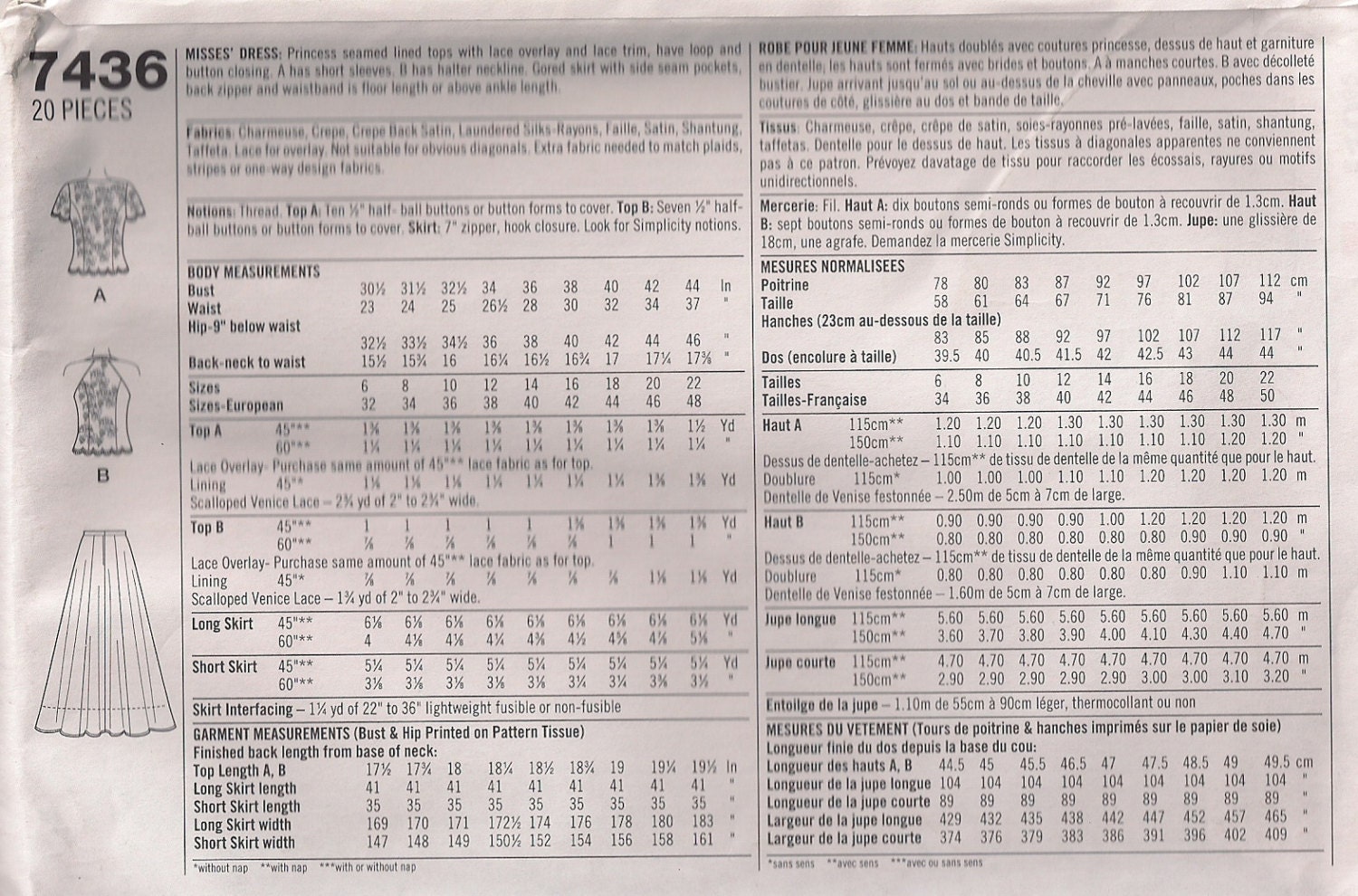 Simplicity Sewing Pattern 7436 Misses' Top and Skirt - Etsy