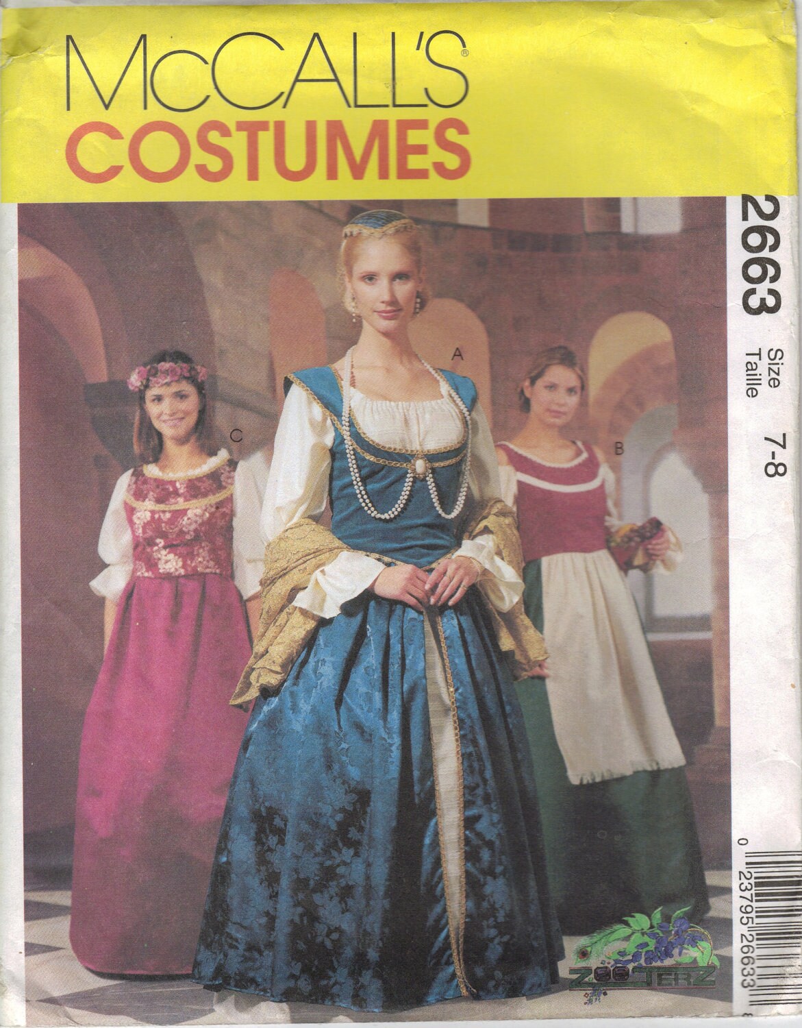 Mccall's Costume Sewing Pattern 2663 Girls' Elizabethan Dresses 5-6, 7 ...