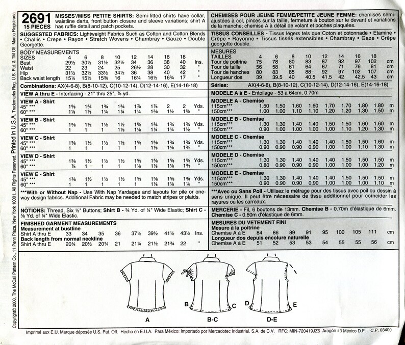 Mccall's Sewing Pattern 2691 Misses'/miss Petite - Etsy