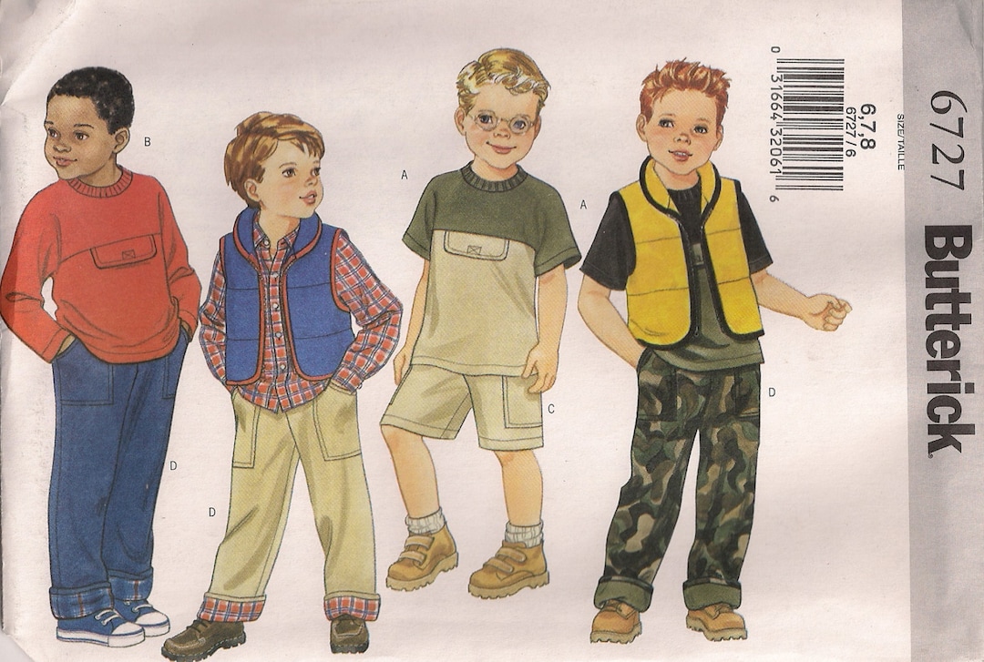 Butterick Sewing Pattern 6727 Boys' Vest, Top, Shorts, and Pants 6-8 - Etsy
