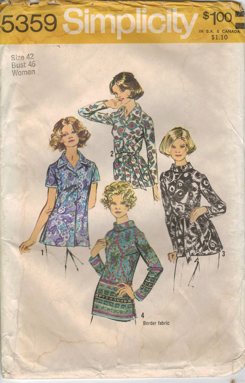 Vintage Simplicity Sewing Pattern 5359 Women's Blouses 42 - Etsy