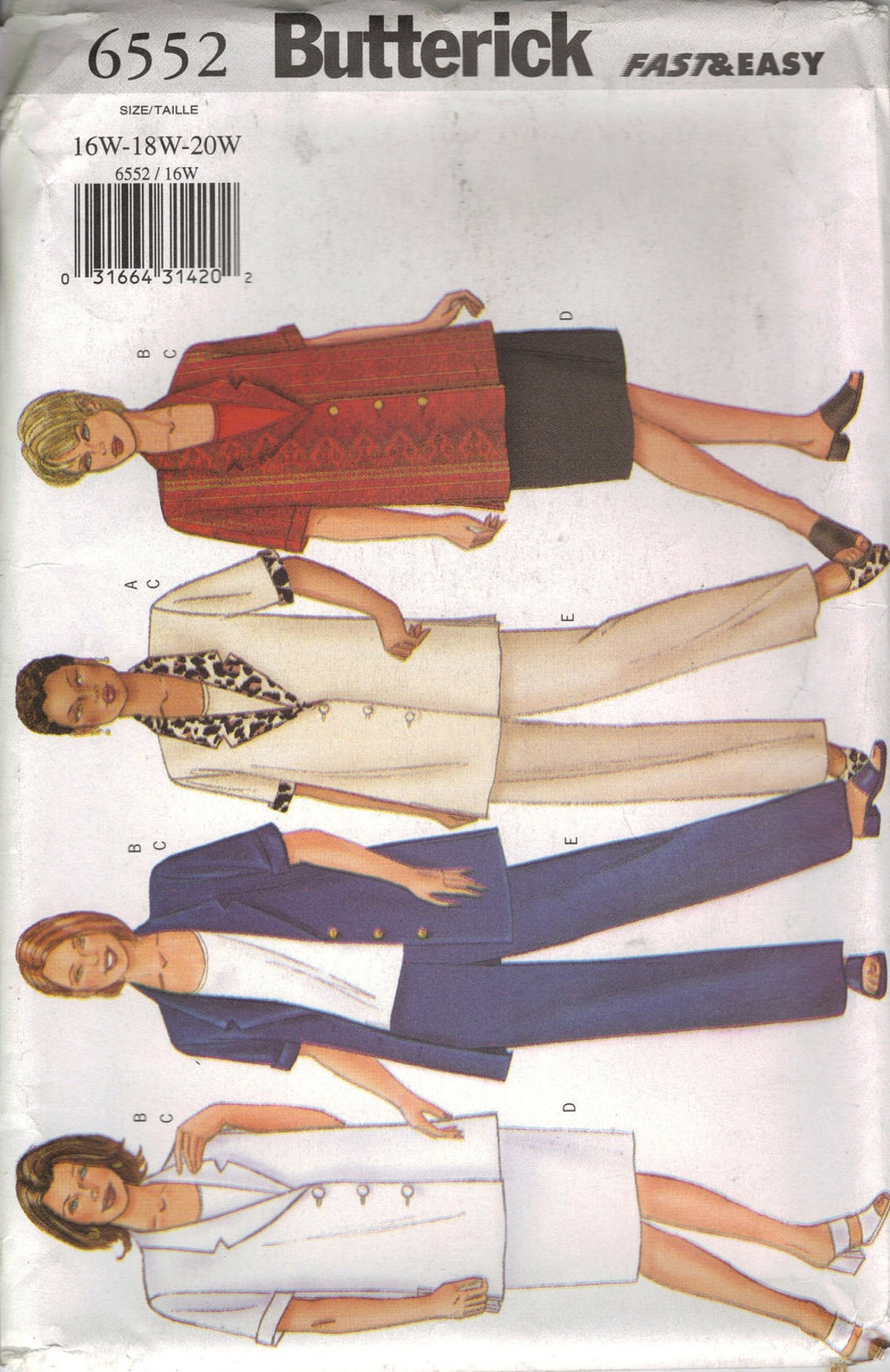 Butterick Sewing Pattern 6552 Women's Top, Skirt and Pants 16w-20w - Etsy