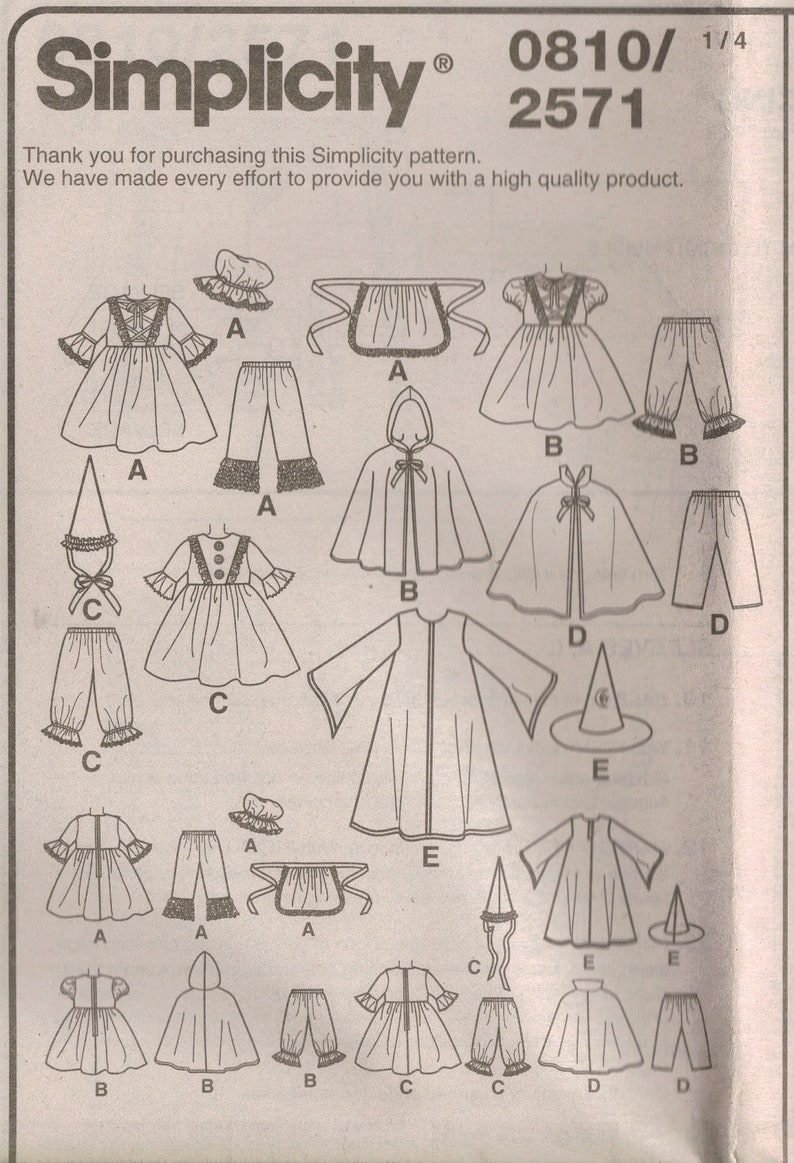 Simplicity Costume Sewing Pattern 0810 aka 2571 Toddler's Fantasy ...
