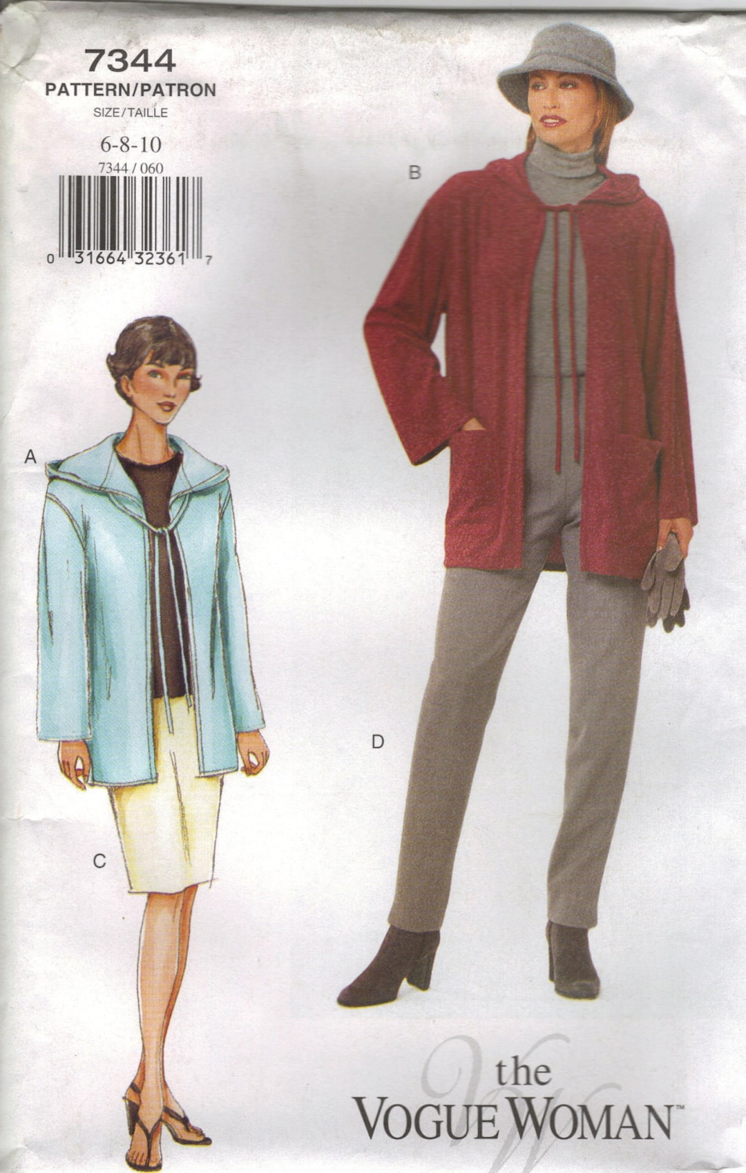 Vogue Sewing Pattern 7344 - Misses' Jacket, Skirt & Pants (6-10) - Etsy