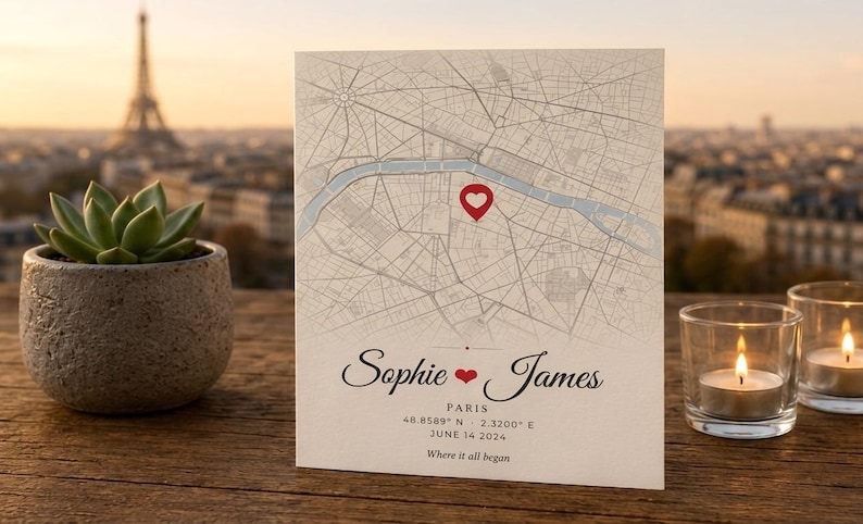 Custom Map Greeting Card, Anniversary Keepsake, First Date Location ...