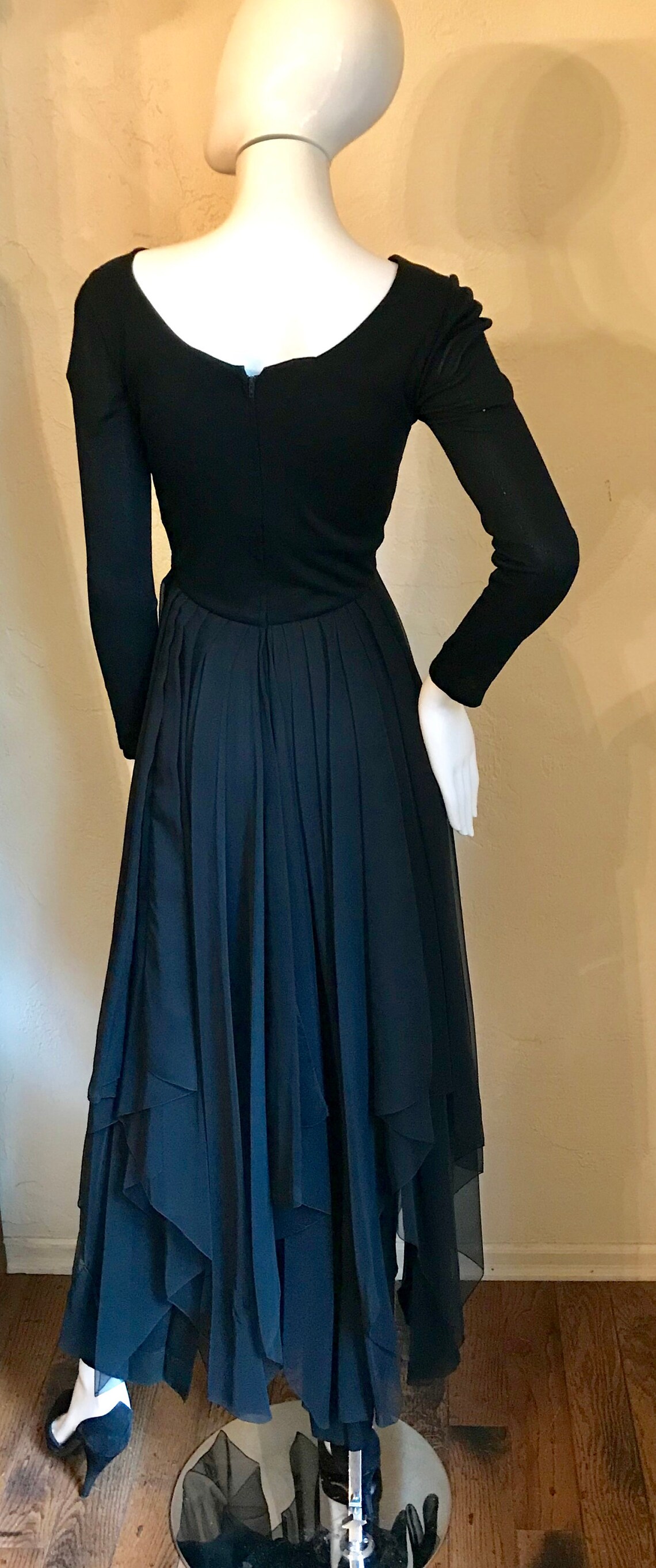 1950s 60s rare designer Helen Rose Ethereal Black Chiffon | Etsy