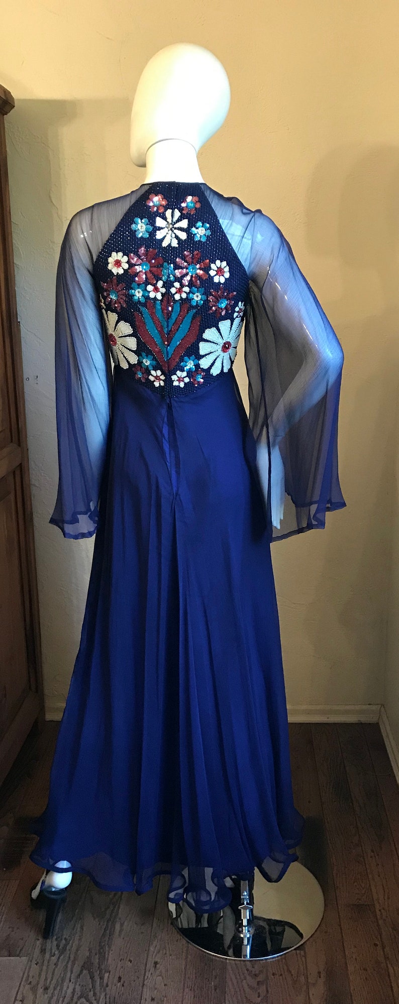 1960s Saz Surjit & Adarsh Gill Navy Blue Silk Chiffon Sequin | Etsy