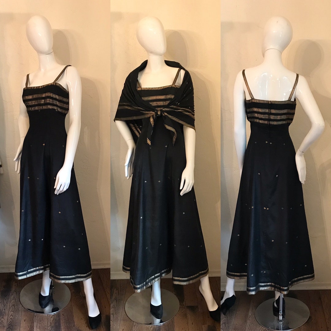 1970’s Indian Sari Inspired Black Silk Dress Sz S-M - Etsy