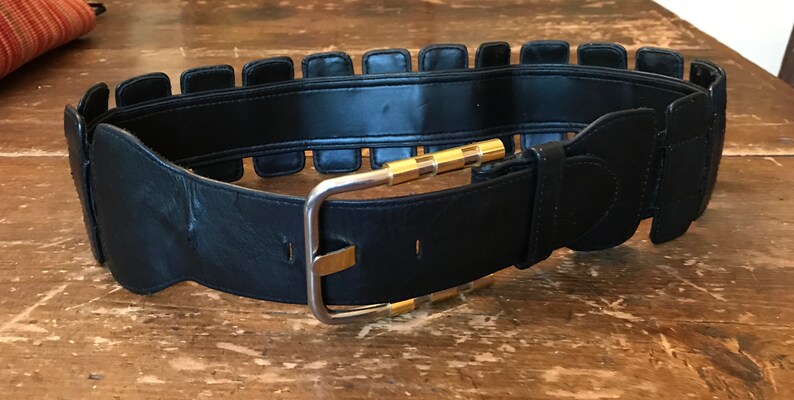 1970s 80s Pierre Balmain Black Leather Statement Belt M - Etsy