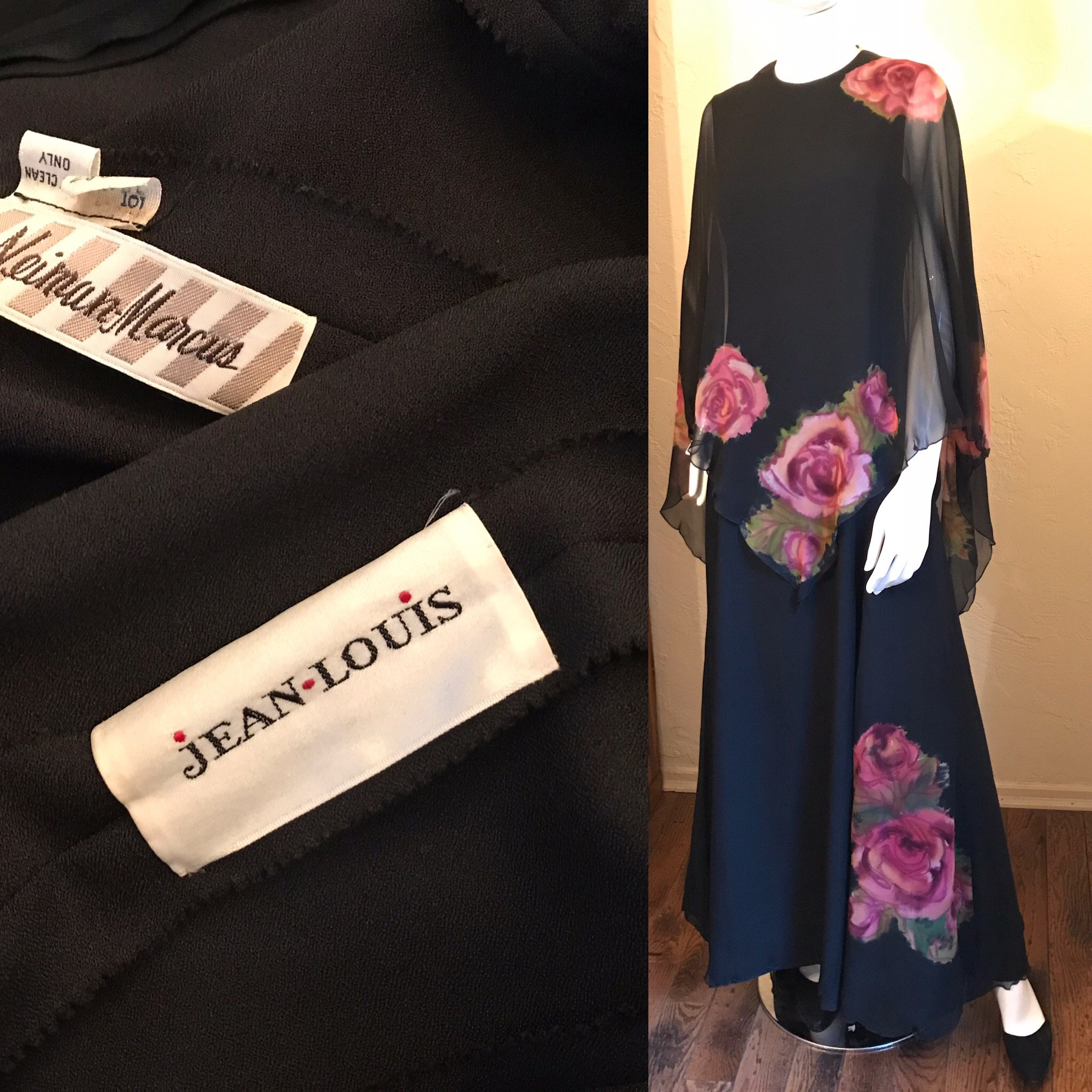 60er Jahre Jean Louis Berthault Seide Chiffon Abendkleid Kleid 10 NWT ...