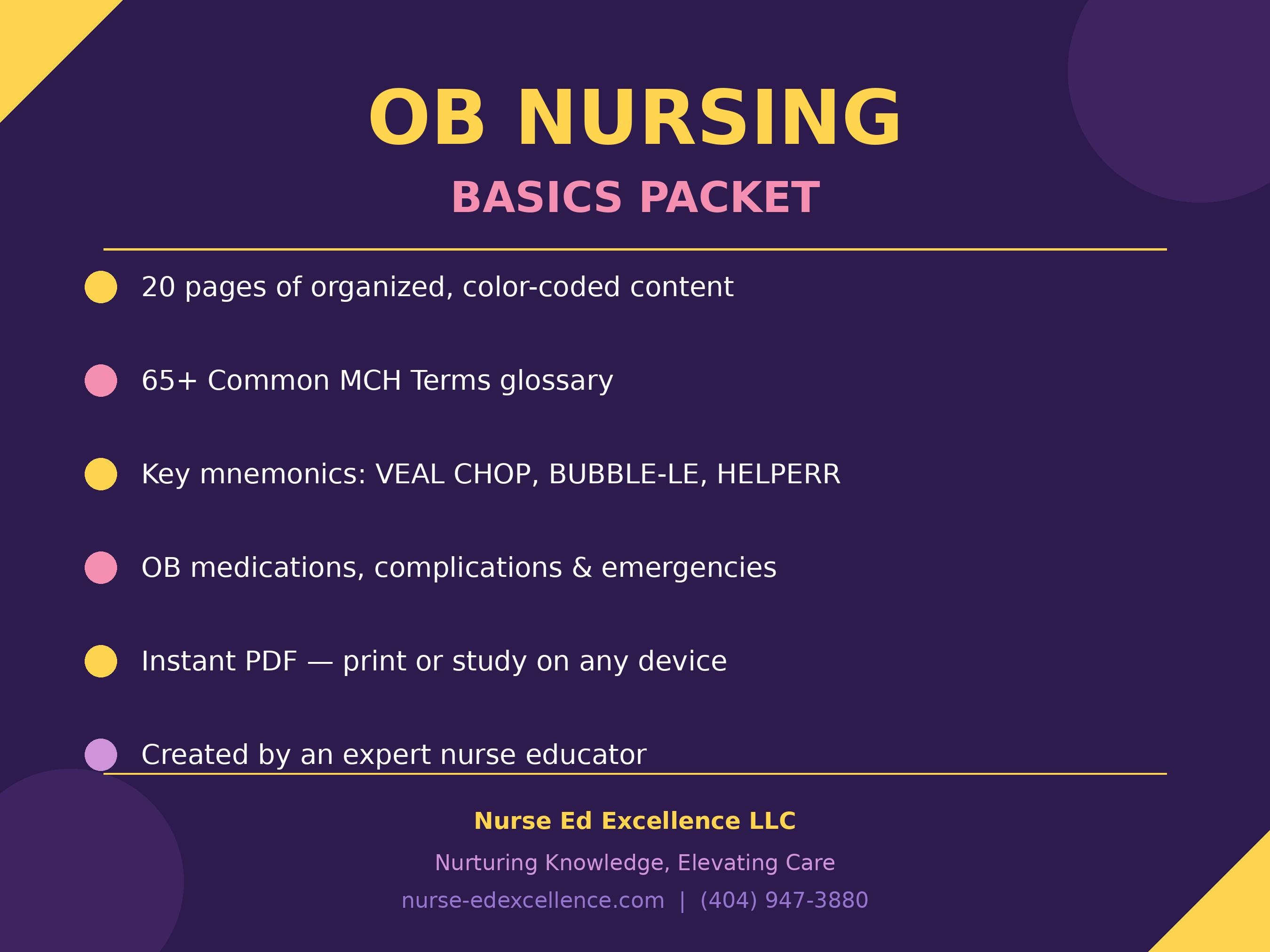 OB Nursing Basics Packet | Maternal Newborn Study Guide | Student ...