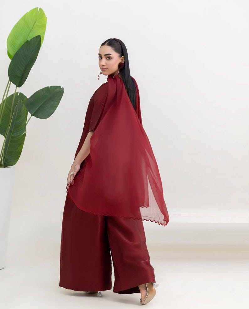 Embroidered Sheesha Silk Palazzo Suit, Pakistani Wedding Guest Eid ...