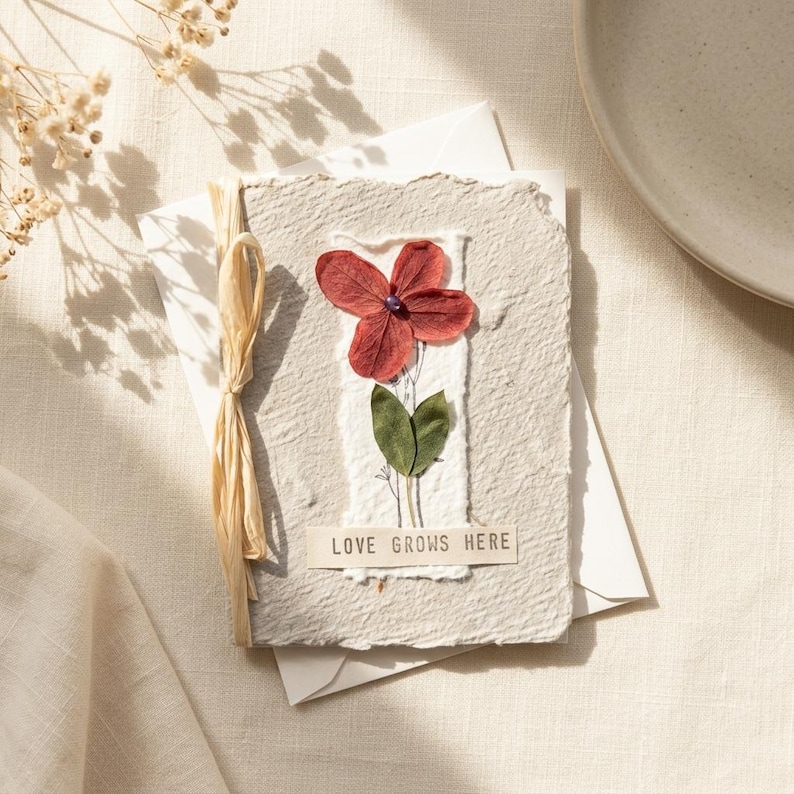 Custom Occasion Pressed Flower Card | Handmade Cotton Paper Greeting ...