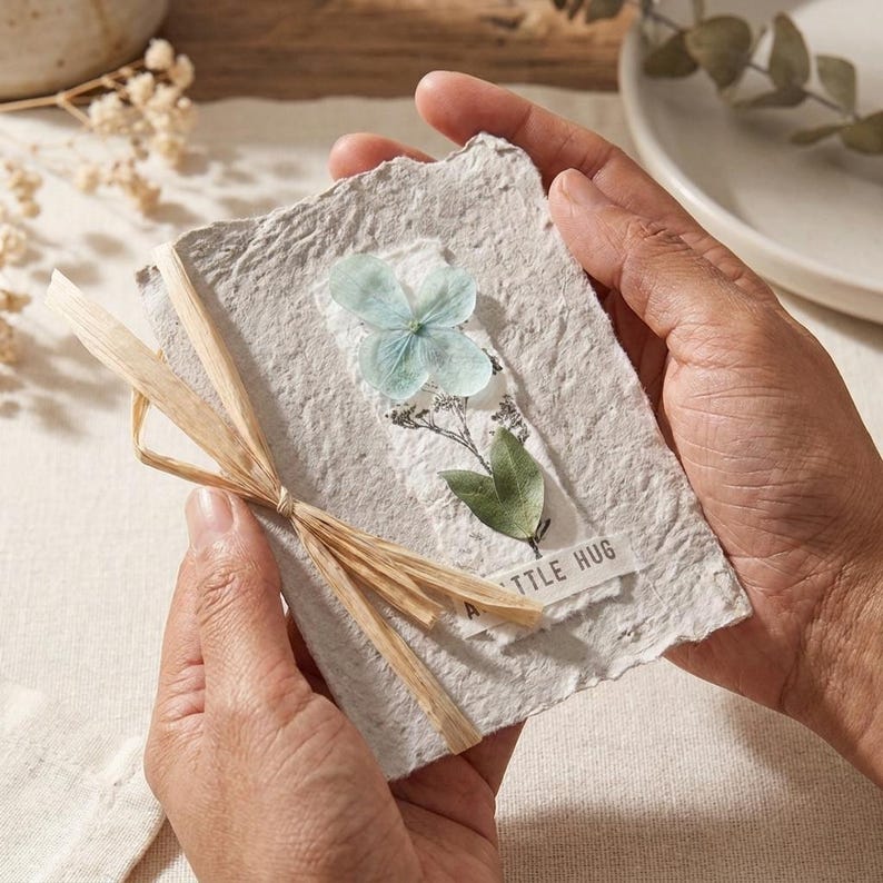 Custom Occasion Pressed Flower Card | Handmade Cotton Paper Greeting ...