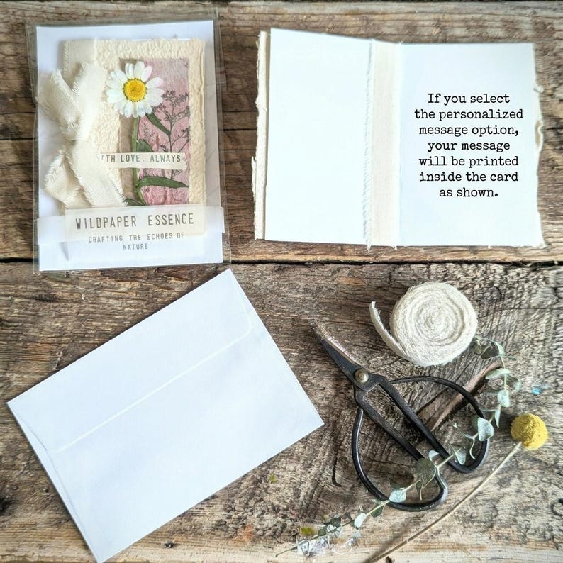 Custom Occasion Pressed Flower Card | Handmade Cotton Paper Greeting ...