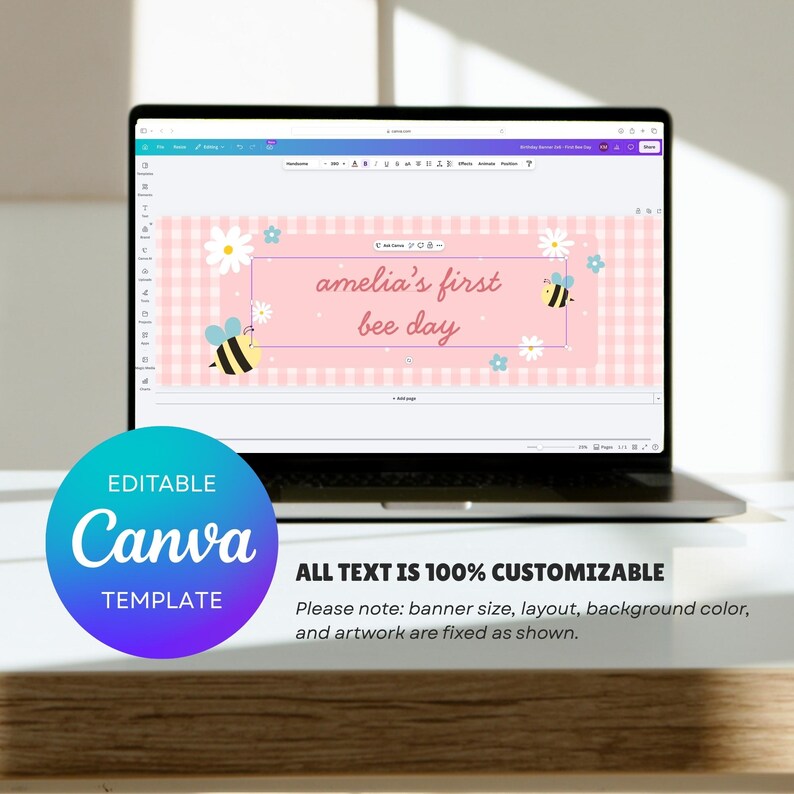 First Bee Day Banner Canva Template (digital Download) - 1st Birthday ...